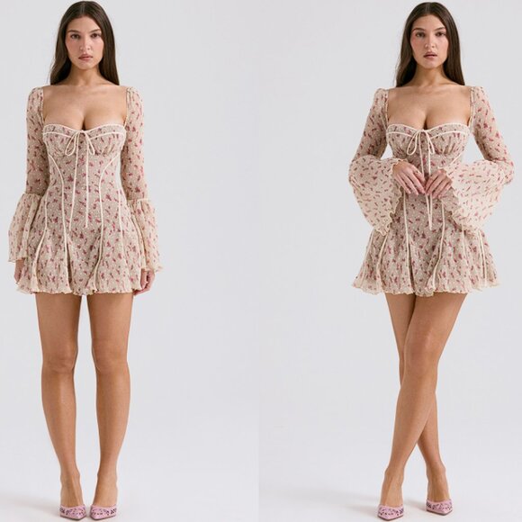House of CB | Dresses | House Of Cb Analissa Vintage Cream Rose Print ...